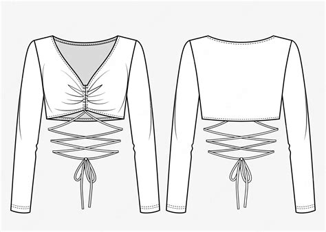 Premium Vector Woman Crop Top With Drawstring Detail Technical Drawing