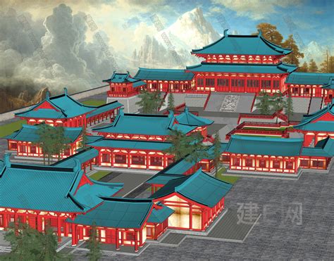 唐代古建筑宫殿庙宇模型su模型下载 Id107107781 建e网su模型