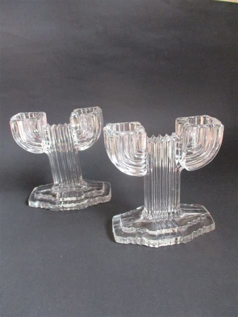 Vintage Art Deco Anchor Hocking Queen Mary Glass Candlesticks Pair Etsy
