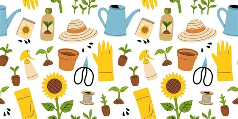 Premium Vector Various Garden Items Gardening Tools Gloves With