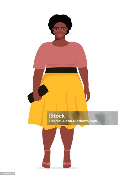 Body Positive Black Woman Plus Size Female Character Attractive Curvy