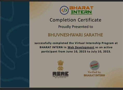 Bhuvneshwari Sarathe On Linkedin Webdeveloppment Internshiexperience