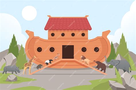手描きのノアの箱舟のイラスト 無料のベクター