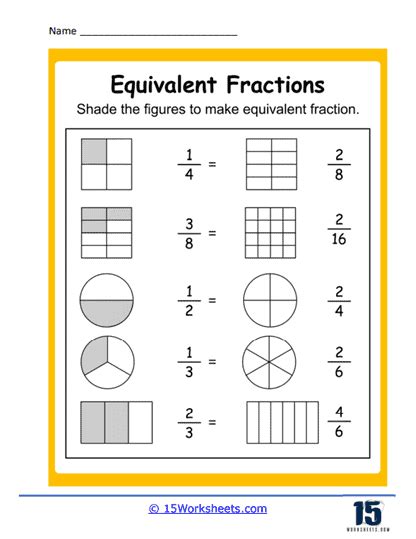 Grade 4 Fractions Worksheets Coloring In Equivalent Fractions