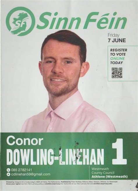 Leaflet From Conor Dowling Linehan Sinn Féin Athlone 2024 Local Elections Irish Election