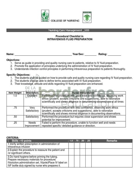 Iv Fluid Prep Checklist 103 Pdf Intravenous Therapy Nursing