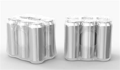 Kaleng Untuk Bir Atau Soda Dalam Bungkus Plastik Tampak Depan Dan Sudut
