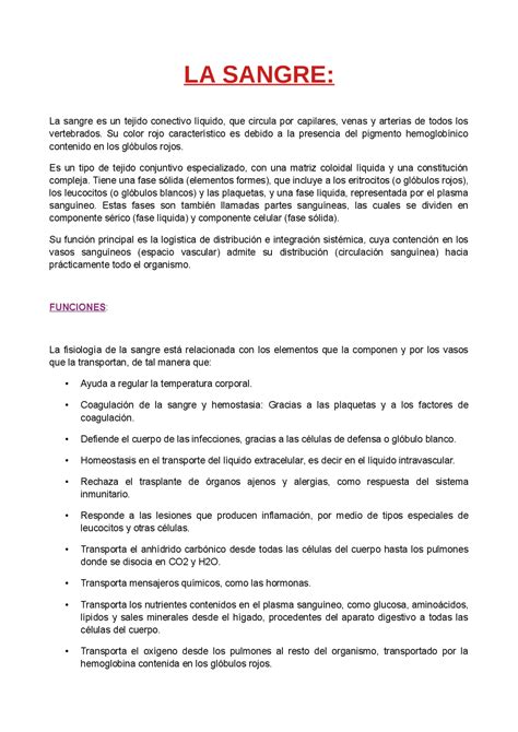 Sangre E Hidrodinamica Resúmenes De Biología Docsity