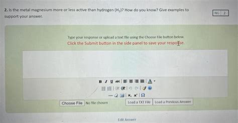 Solved 2 Is The Metal Magnesium More Or Less Active Than Chegg