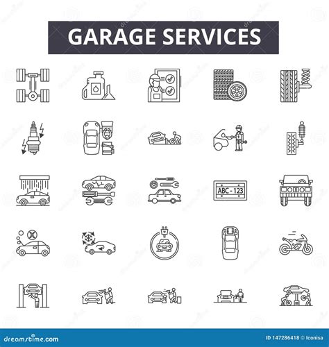 Garage Services Line Icons Signs Vector Set Linear Concept Outline Illustration Stock Vector