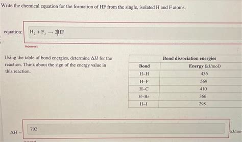 Solved Write The Chemical Equation For The Formation Of Hf