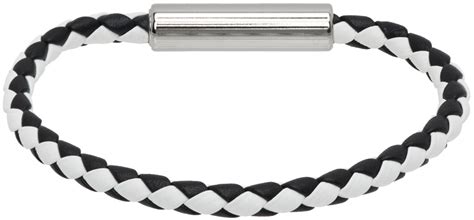 Marni Black And White Braided Leather Bracelet Marni