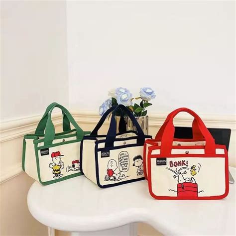 Cocolala กระเป๋าถือขอบสี ลายการ์ตูน Snoopy ขนาดใหญ่ ผ้าแคนวาส จุของได้