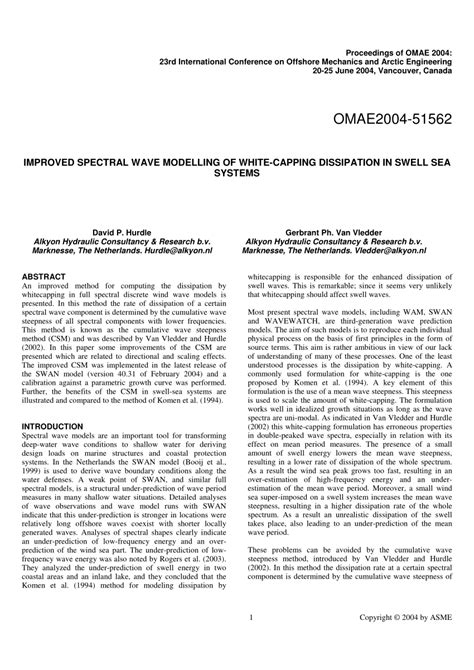 Pdf Improved Spectral Wave Modelling Of White Capping Dissipation In Swell Sea Systems