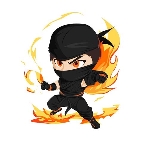 Premium Vector Vector Illustration Of Chibi Ninja With A Mask Using The Fire Element