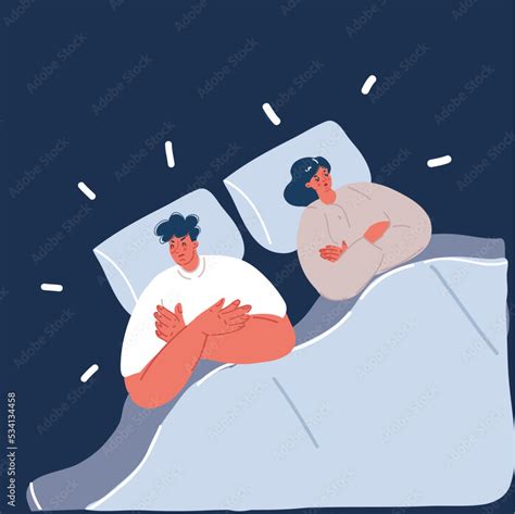 Cartoon Vector Illustration Of Woman Lying In Bed With Man Couple Have