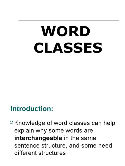 Understanding Word Classes In Linguistics Pdf