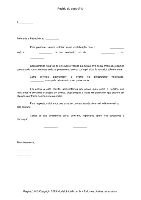 Modelo De Carta De Pedido De Apoio