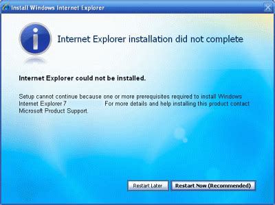 Internet Explorer Installation Fails