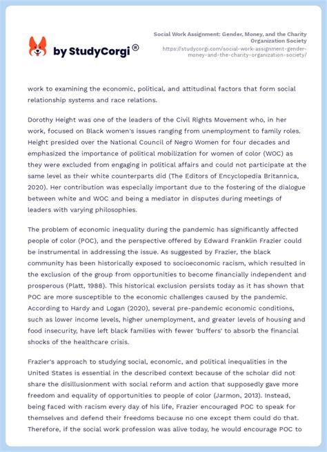 Social Work Assignment Gender Money And The Charity Organization Society Free Essay Example