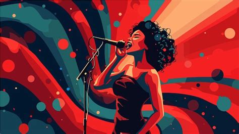 Jazz Singer Poster With Woman On Stage Holding Microphone Premium Ai