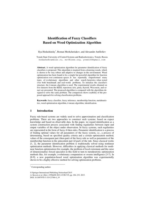 Pdf Identification Of Fuzzy Classifiers Based On Weed Optimization Algorithm