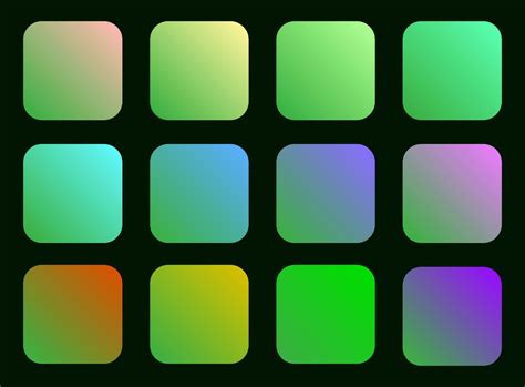 Colorful Green Color Shade Linear Gradient Palette Swatches Web Kit