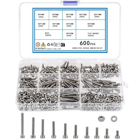 Kit Surtido De Tornillos Métricos Tuercas Y Arandelas M3 600 Piezas