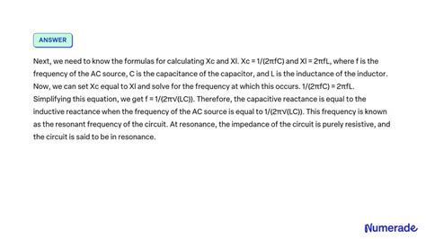Solved In A Series Rlc Circuit When Is The Capacitive Reactance Equal