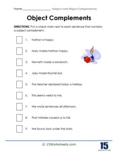 Subject And Object Complements Worksheets 15 Worksheets
