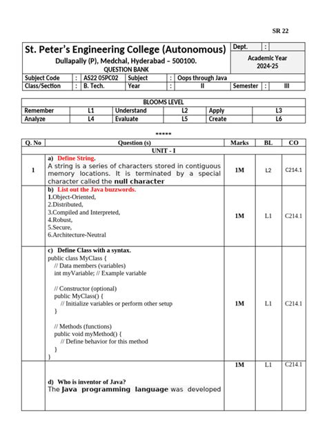 Question Bank With Answers Oops Through Java Total 5 Units Pdf