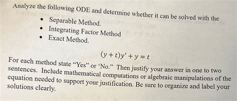 solved analyze the following ode and determine whether it