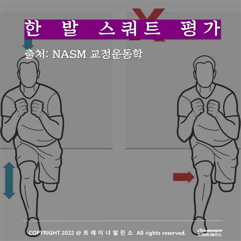 트레이너발전소 📖 한 발 스쿼트 평가 출처 Nasm 교정운동학 🏆