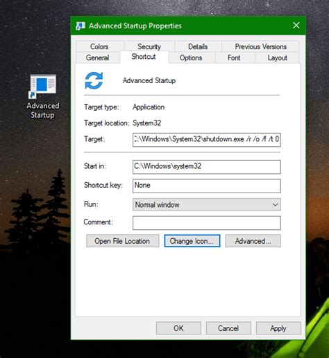 Create Shortcut To Advanced Startup Options In Windows
