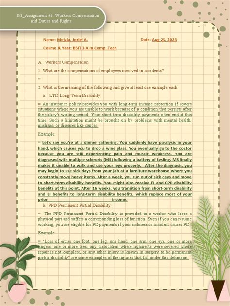 Assignment Workers Compensation And Duties And Rights Pdf