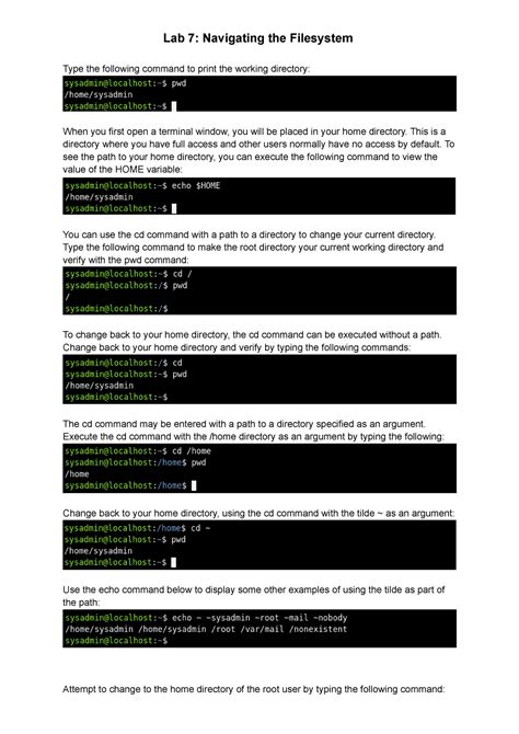Lab 7 Navigating The Filesystem Lab 7 Navigating The Filesystem Type
