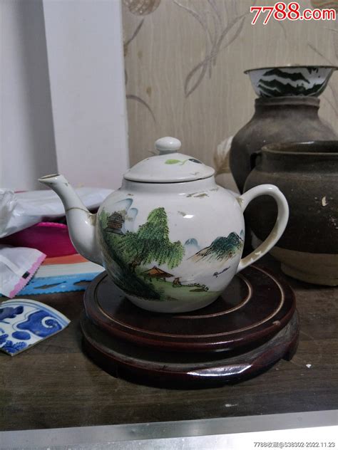 五六七年代细路浅绛彩山水人物纹壶一枚画工很棒临清运河古玩店古陶瓷馆彩绘瓷彩瓷图片交流收藏价格7788老电话