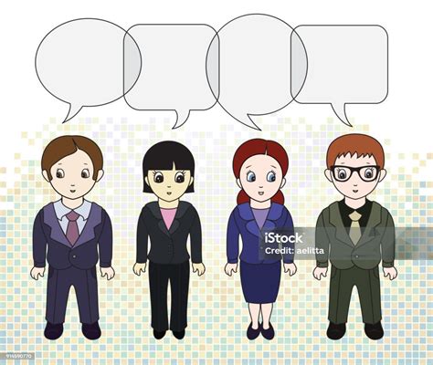 Ilustrasi Gaya Chibi Dari Tim Pebisnis Dan Gelembung Ucapan Ilustrasi