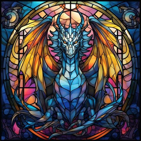 Premium Ai Image Stained Glass Dragon Background Light Bright