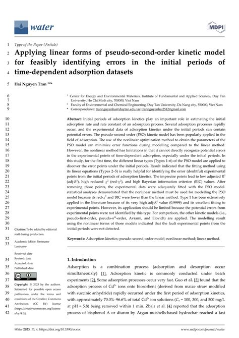 Pdf Applying Linear Forms Of Pseudo Second Order Kinetic Model For Feasibly Identifying Errors