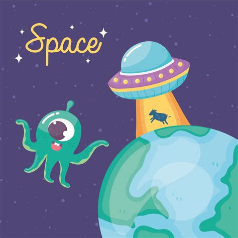 Ufo Abducts Cow And Alien Space Galaxy Cartoon 2687663 Vector Art At Vecteezy