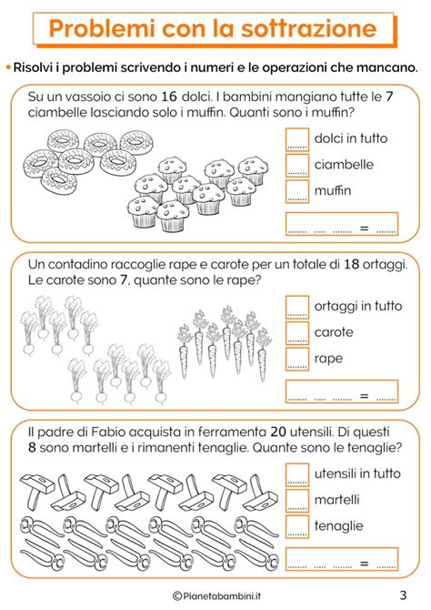 Problemi Illustrati Con La Sottrazione Per La Classe Prima Schede Di Matematica Fogli Di
