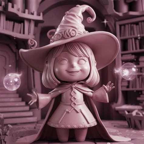 A Model Made Of Glossy Clay 1girl Dressed As A Wizard Chibi Kawaii Full Body Head To Toe