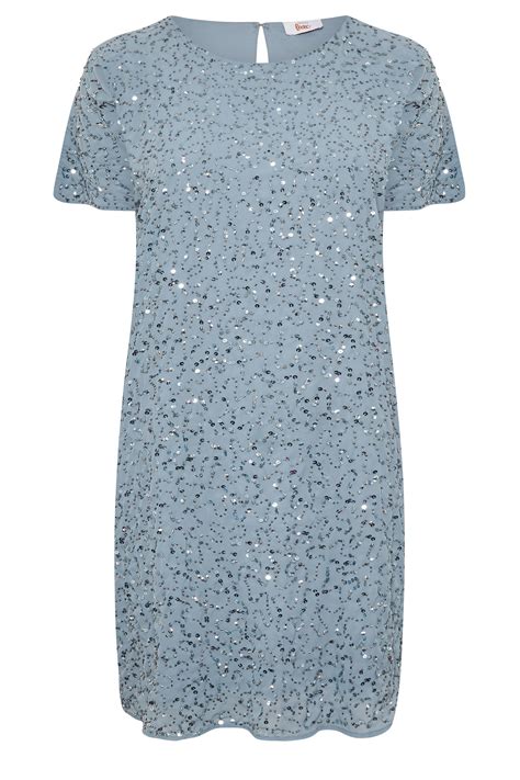Luxe Plus Size Light Blue Sequin Hand Embellished Cape Dress Yours