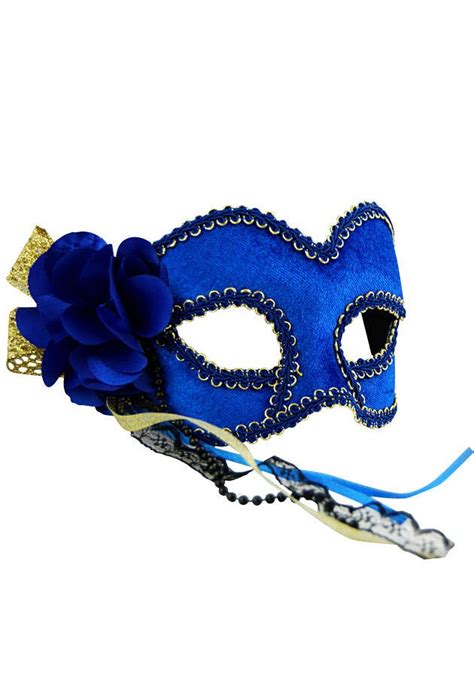 Velvet Blue Masquerade Mask Blue Side Flower Mask On Glasses