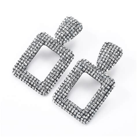 欧美夸张个性方形合金镶水钻满钻耳环女时尚超闪气质耳钉earrings 阿里巴巴