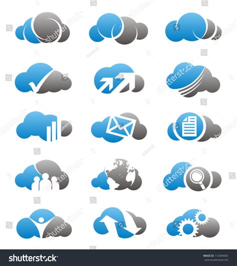 Cloud Icons Set Simple Two Colors Computing Symbols Signs And Logos Stock Vector Illustration