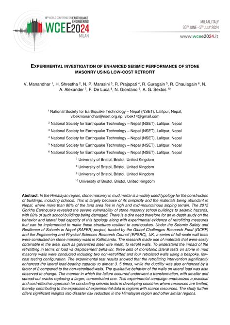 Pdf Experimental Investigation Of Enhanced Seismic Performance Of Stone Masonry Using Low Cost