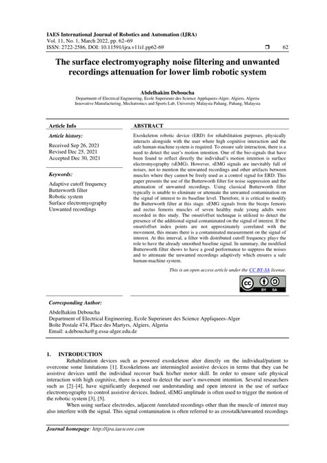 Pdf The Surface Electromyography Noise Filtering And Unwanted
