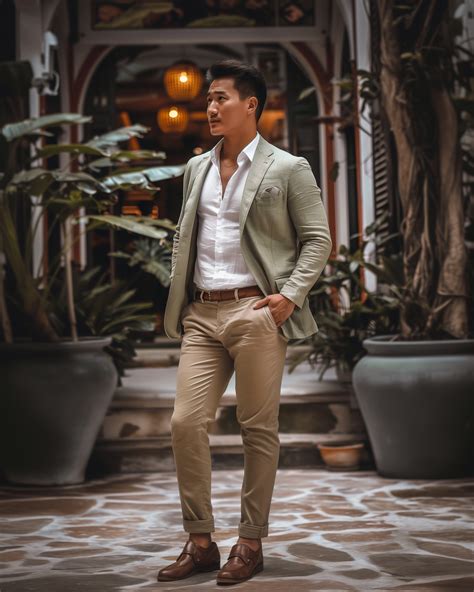 Salbeigrüner Blazer mit Beigen Chinos Hockerty